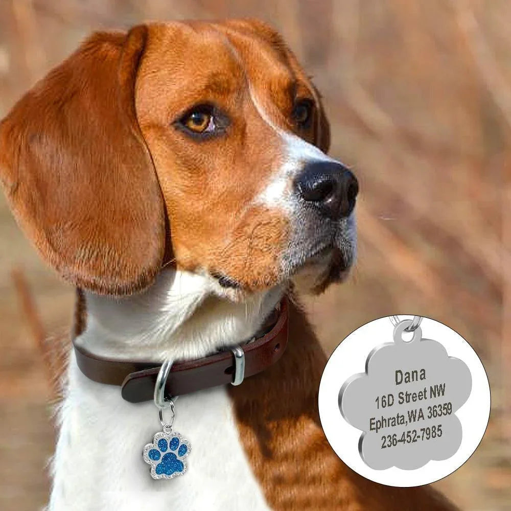 Bling Bling Paw Glitter Pet ID Tag (Fixed Block Font) | FancyPetTags.com